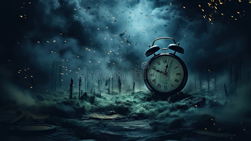 Insomnia. Moonlit Sky, Bed and Clock. Created with Generative AI Stock ...
