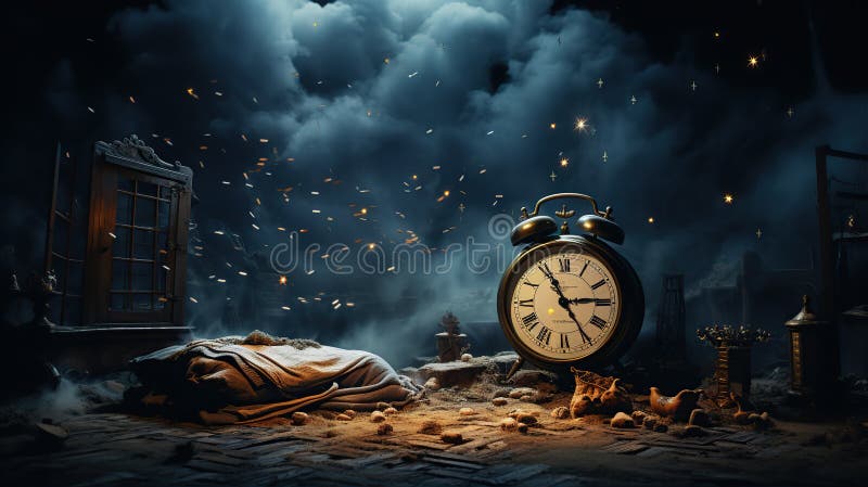 Insomnia. Moonlit Sky, Bed and Clock. Created with Generative AI Stock ...