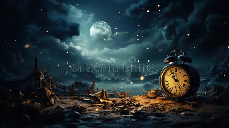 Insomnia. Moonlit Sky, Bed and Clock. Created with Generative AI Stock ...