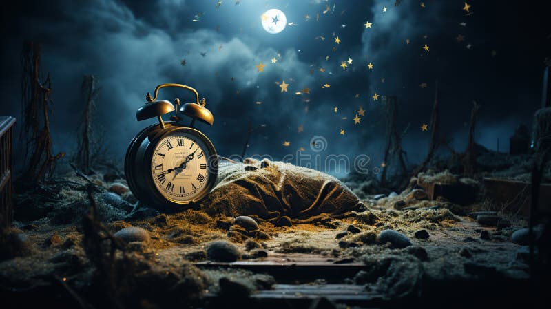 Insomnia. Moonlit Sky, Bed and Clock. Created with Generative AI Stock ...