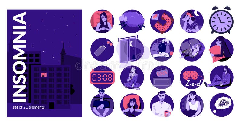 Insomnia Round Compositions Collection Stock Vector - Illustration of ...