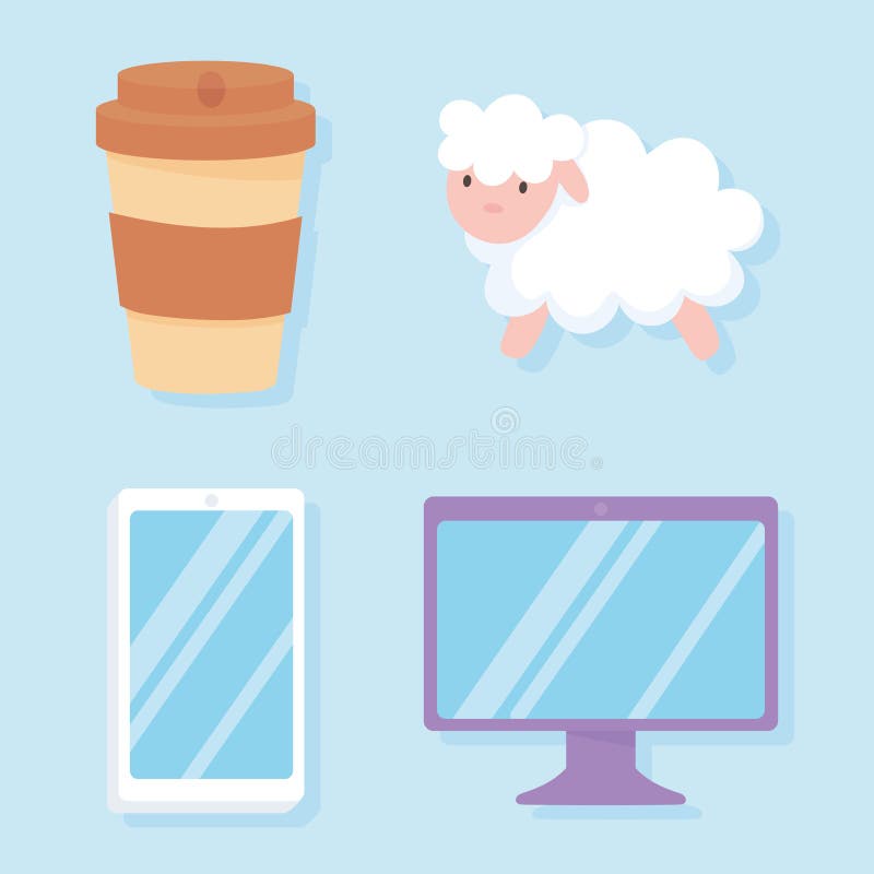 Insomnia, Sheep Computer Mobile and Coffee Cup Icons Stock Vector ...