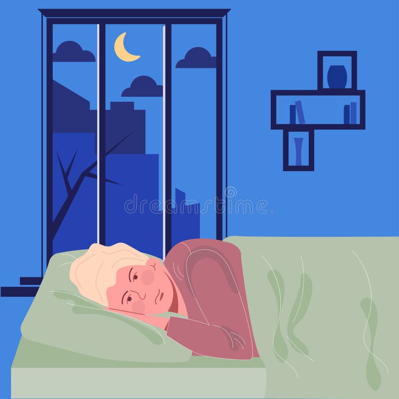 Insomnia, Sleep Disorder Concept. the Man is Awake Stock Vector ...