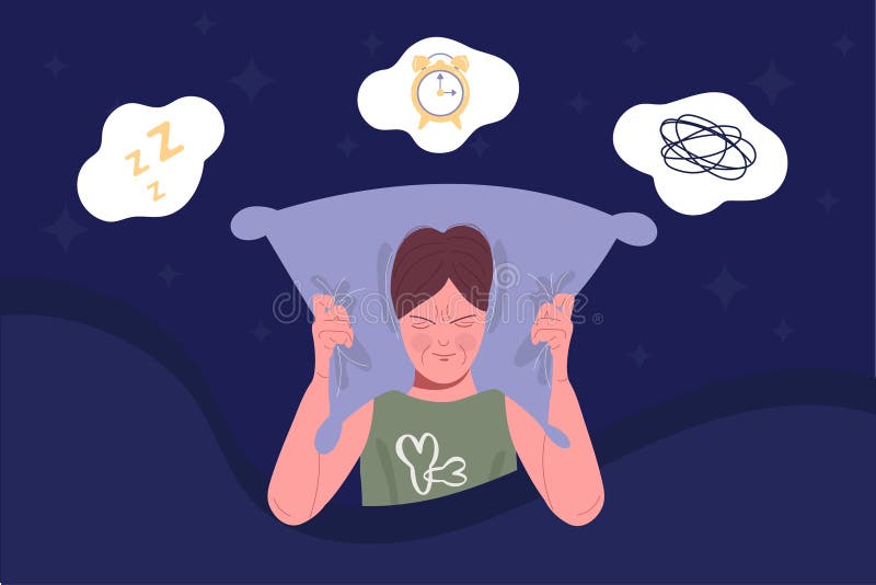 Insomnia, Sleep Disorder. an Evil Woman Clutches a Pillow Stock Vector ...