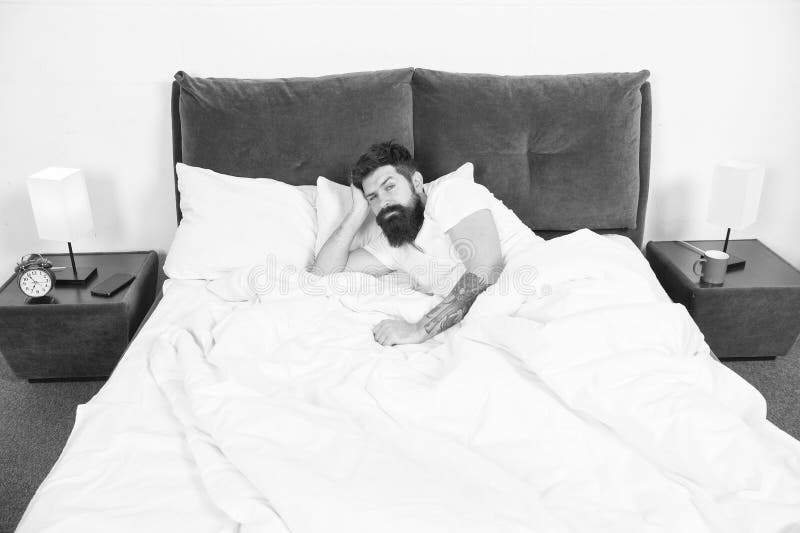 Insomnia. Sleep Disorders Concept. Man Bearded Hipster Having Problems ...
