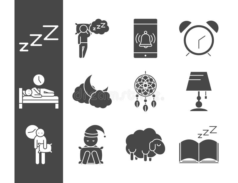 Insomnia Sleep Problems Disorder Set Linear Icons Style Stock Vector ...