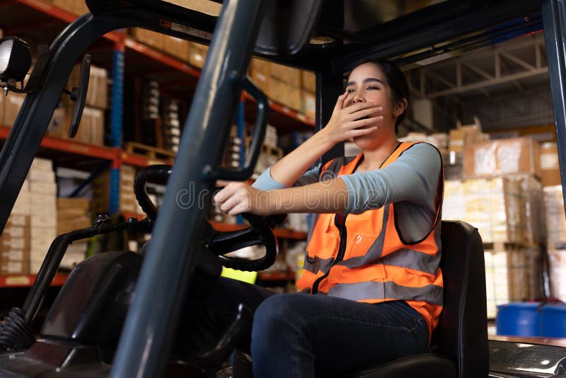 Insomnia Worker Yawning Feel Sleepy while Working in Warehouse from ...