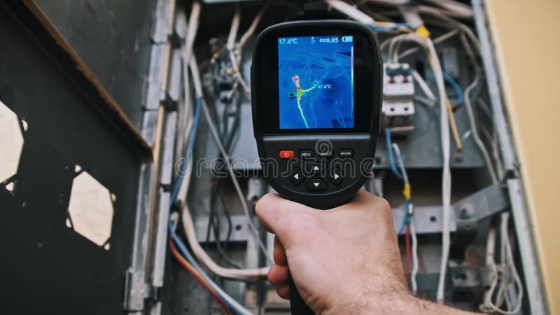 Inspecting Electrical Panel with Thermal Camera Device Stock Footage ...