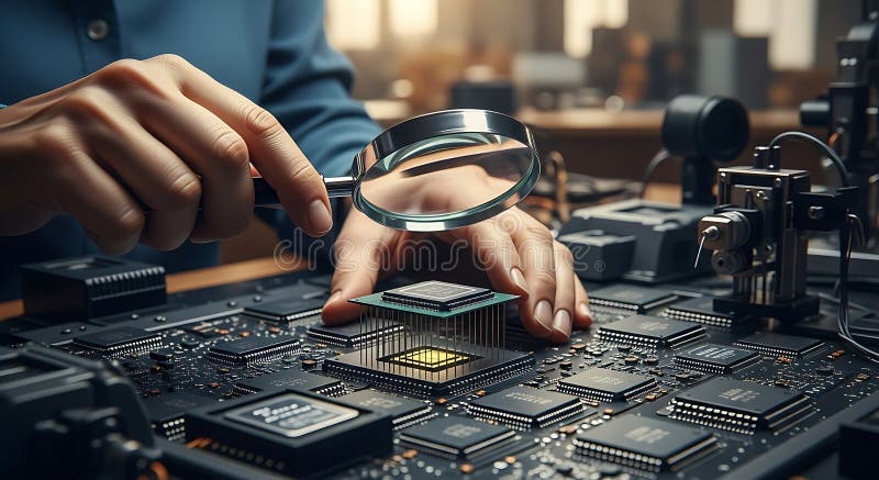 Examining Computer Chip Magnifying Glass Inspection Stock Photos - Free & Royalty-Free Stock ...