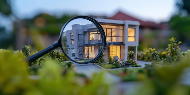 Inspecting a Miniature Home with Magnifying Glass and Modern ...