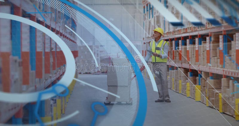 Inspecting Shelves with Digital Data Overlay, Warehouse Worker in ...