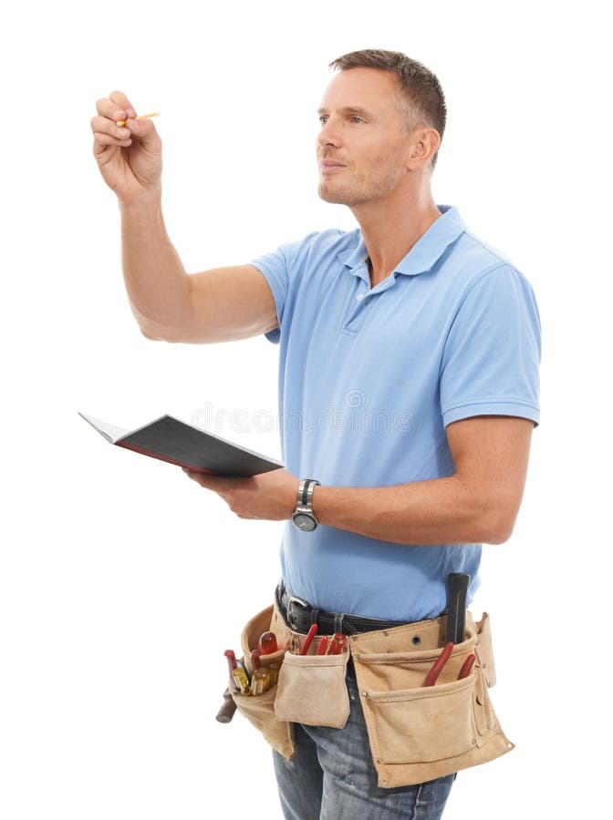Inspection, Contractor or Handyman Man Isolated on a White Background ...
