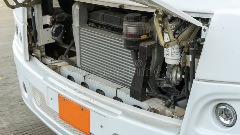 Inspection of the Engine of a Russian Public Transport Bus Stock Image ...