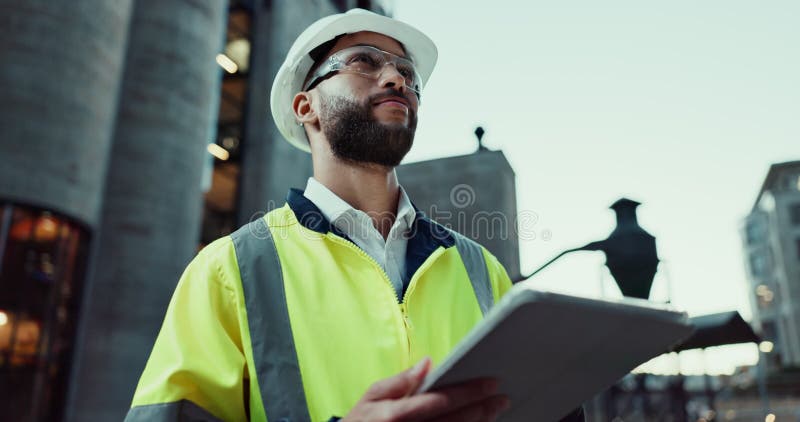 Inspection, Man or Engineer on Tablet in City To Research for ...