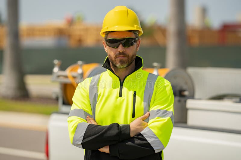 The Inspector. Builder Inspector with Hardhat Helmet on Construction ...