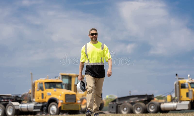 Inspector Checking Area. Builder Construction Man. Worker with Helmet ...