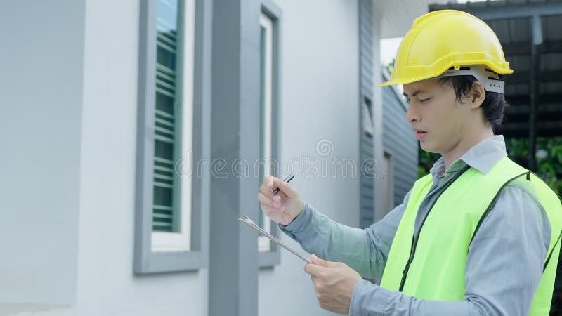 Inspector or Engineer is Inspecting and Inspecting a Building or House ...