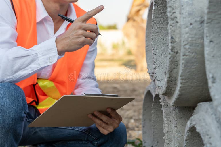 Inspector or Engineer is Inspecting Construction House Using a ...