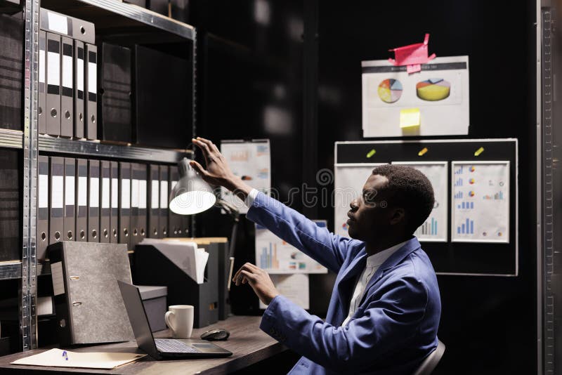 Inspector Enjoying Using 3d Simulation Stock Photo - Image of criminal ...