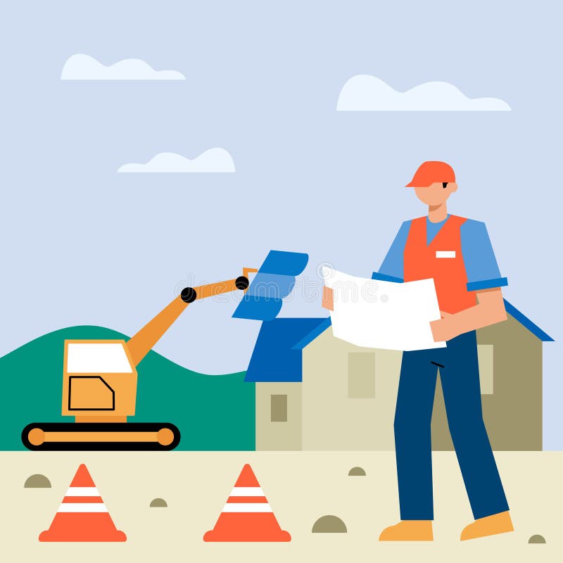 Inspector Holding Construction Plan and Controls Process Stock Vector ...