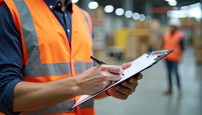Inspector Taking Note with Paper and Pen of Industrial Safety Protocols ...