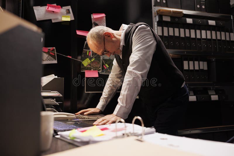 Inspector Working Overtime at Criminal Investigations Case Stock Image ...