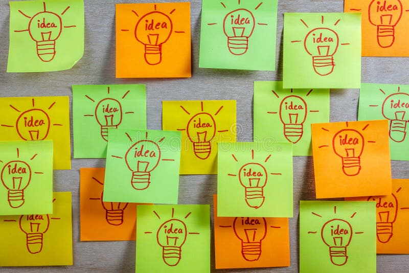 Inspiration Concept Light Bulb Idea on Colorful Sticky Note Pad Stock ...