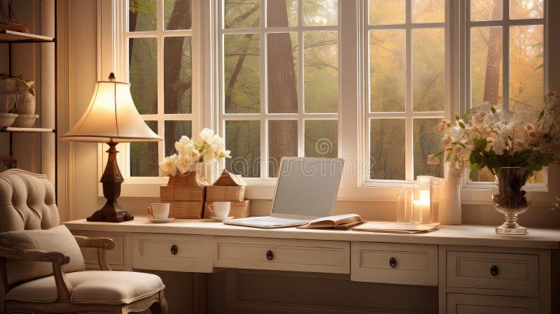 Inspiration cozy office stock illustration. Illustration of peaceful ...