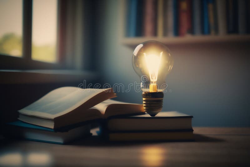 Inspiration and Creativity Concept Represented by Light Bulb on Books ...