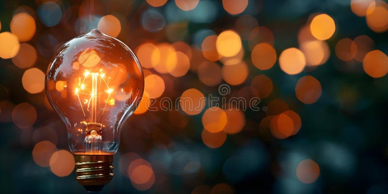 Inspiration and Innovation: a Glowing Light Bulb in a Blurred ...
