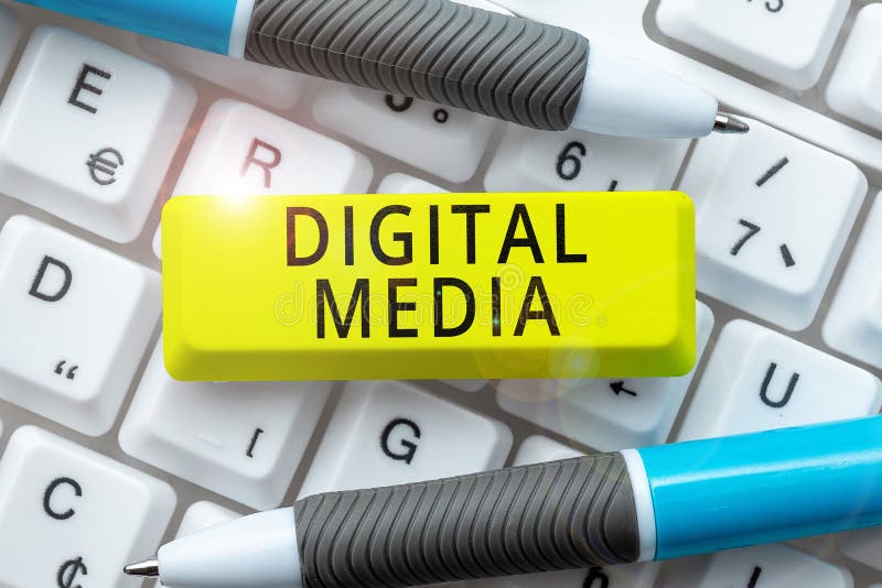 Hand Writing Sign Digital Media. Business Overview Accessing Any ...