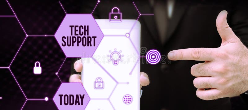 Hand Writing Sign Tech Support. Business Overview Assisting Individuals ...