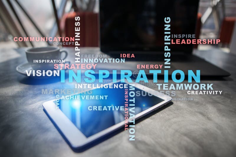 Inspiration Words Cloud on the Virtual Screen Stock Image - Image of ...