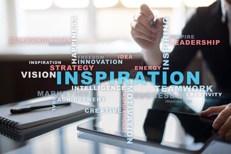 Inspiration Words Cloud on the Virtual Screen Stock Photo - Image of ...