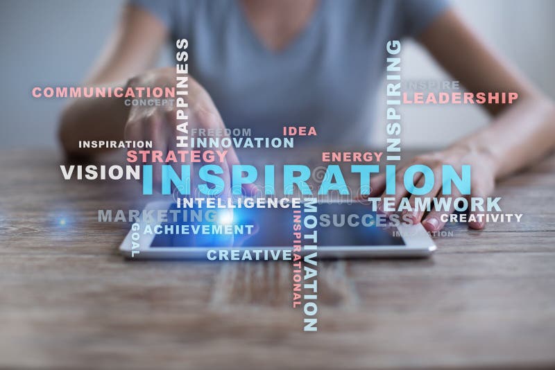 Inspiration Words Cloud on the Virtual Screen. Stock Image - Image of ...