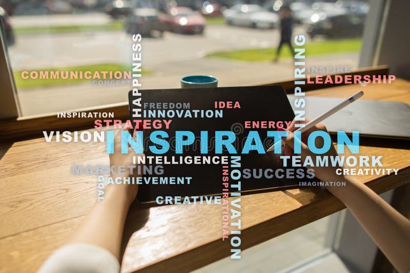 Inspiration Words Cloud on the Virtual Screen. Stock Image - Image of ...