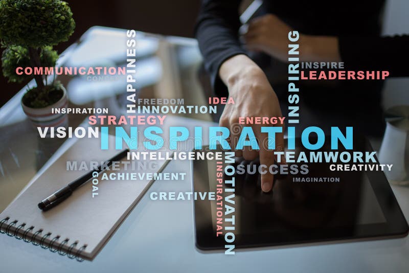 Inspiration Words Cloud on the Virtual Screen. Stock Image - Image of ...