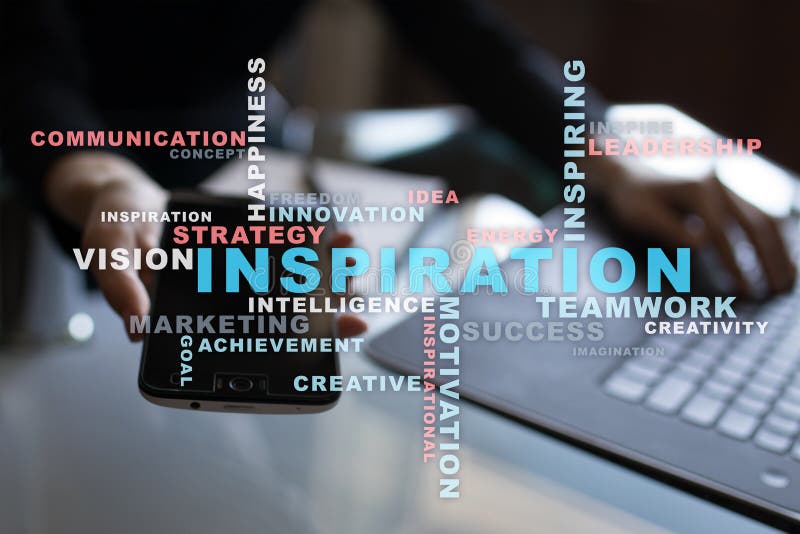Inspiration Words Cloud on the Virtual Screen. Stock Image - Image of ...