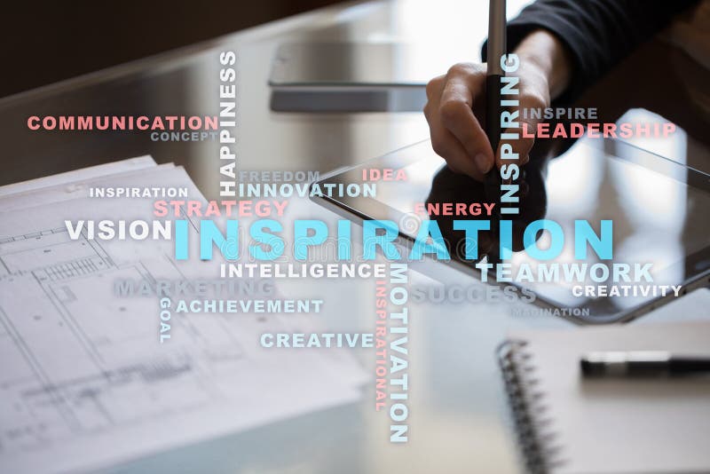 Inspiration Words Cloud on the Virtual Screen. Stock Image - Image of ...