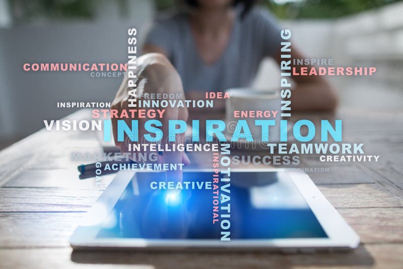 Inspiration Words Cloud on the Virtual Screen. Stock Photo - Image of ...