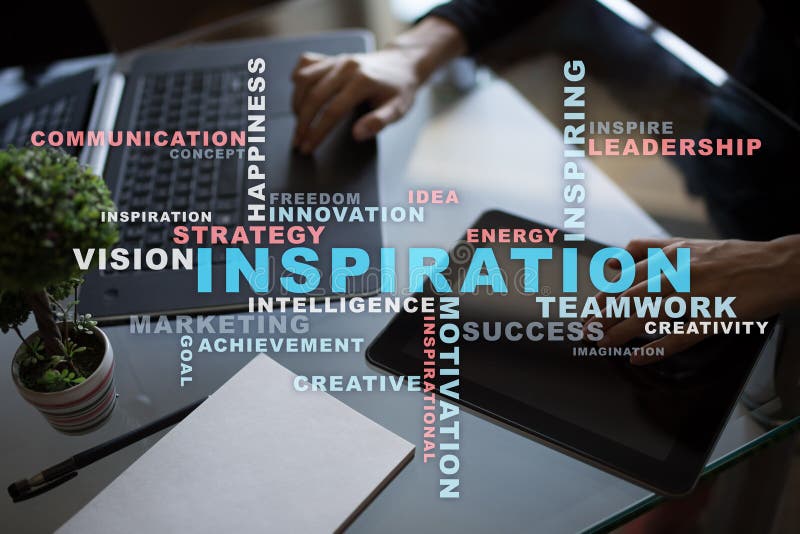 Inspiration Words Cloud on the Virtual Screen. Stock Image - Image of ...