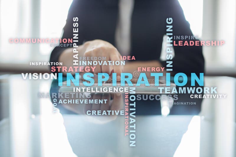 Inspiration Words Cloud on the Virtual Screen. Stock Image - Image of ...