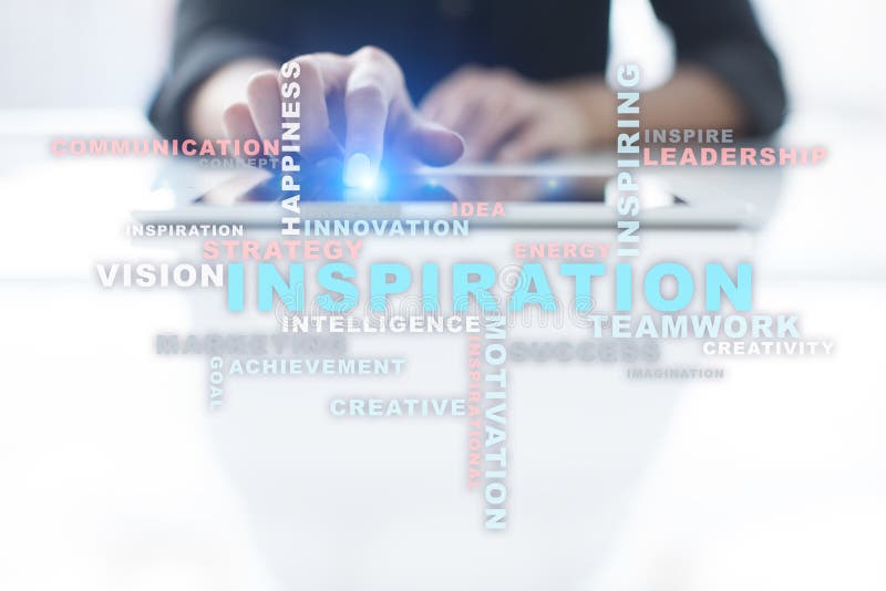 Inspiration Words Cloud on the Virtual Screen. Stock Image - Image of ...