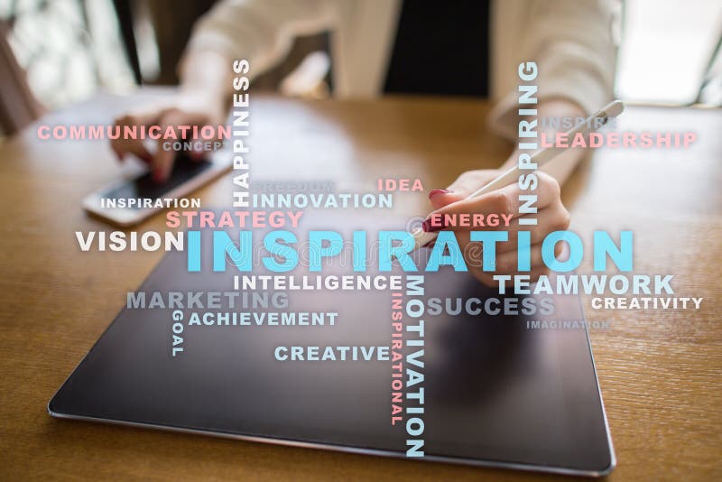 Inspiration Words Cloud on the Virtual Screen. Stock Photo - Image of ...