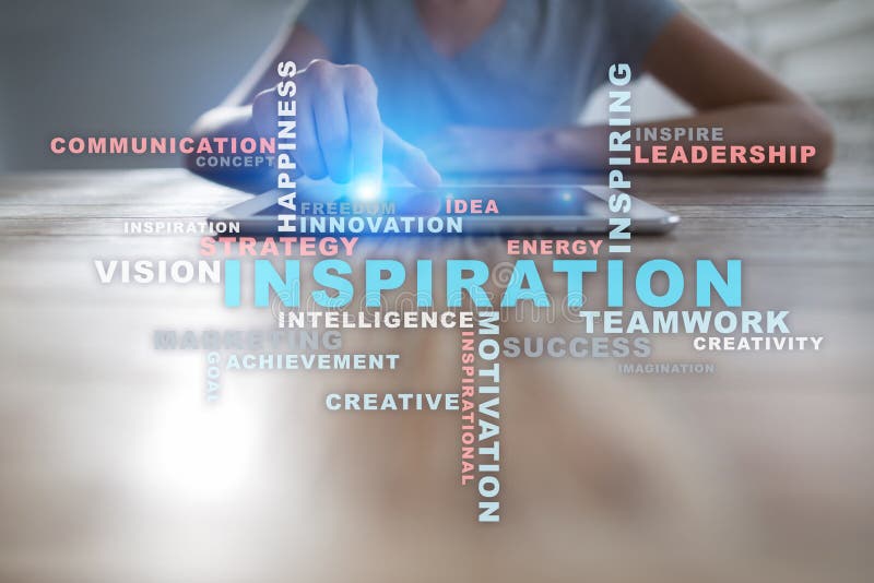 Inspiration Words Cloud on the Virtual Screen. Stock Photo - Image of ...