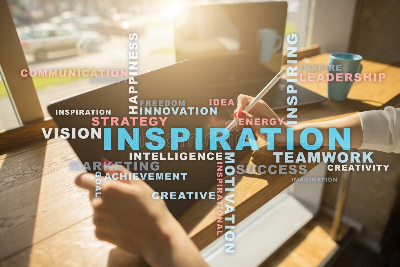Inspiration Words Cloud on the Virtual Screen. Stock Image - Image of ...