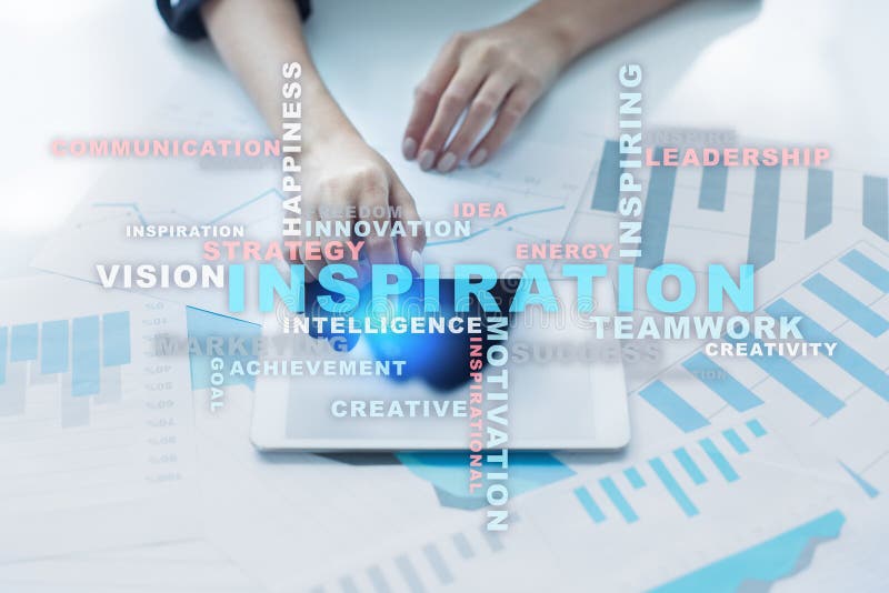 Inspiration Words Cloud on the Virtual Screen. Stock Photo - Image of ...