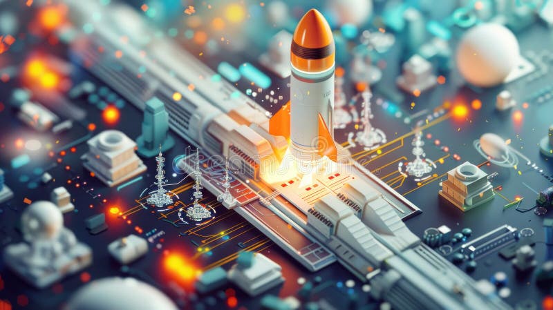 Inspirational Business Launch Illustration with Networking, Prototype ...