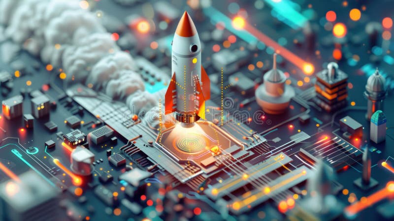 Inspirational Business Launch Illustration with Networking, Prototype ...