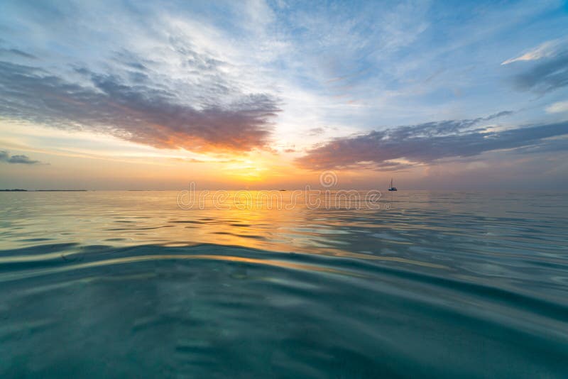 Inspirational Calm Sea With Sunset Sky Meditation Ocean And Sky